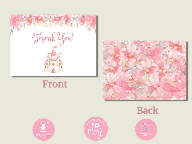 Princess Party Thank You Card, Princess Birthday Thank You, Printable ...