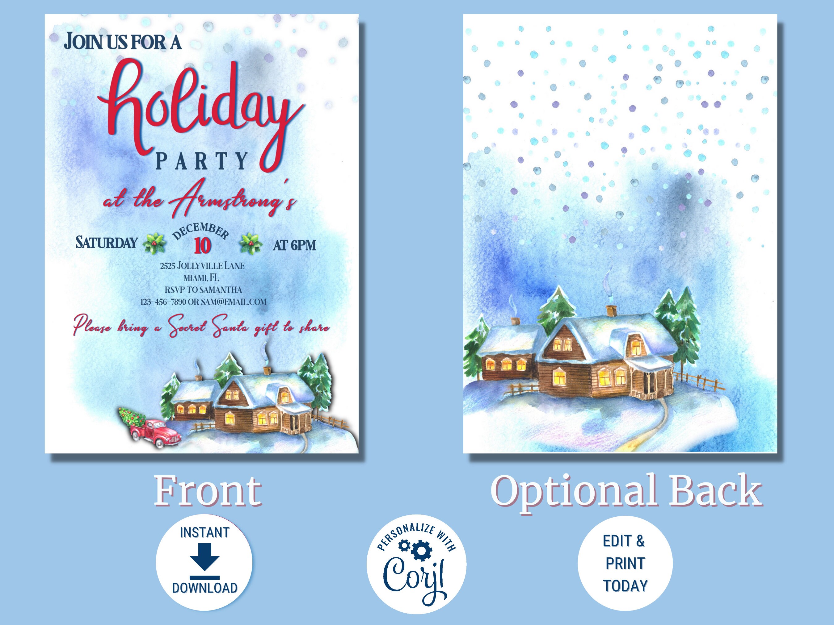 EDITABLE Holiday Party Invite Template, Christmas Party Invitation ...