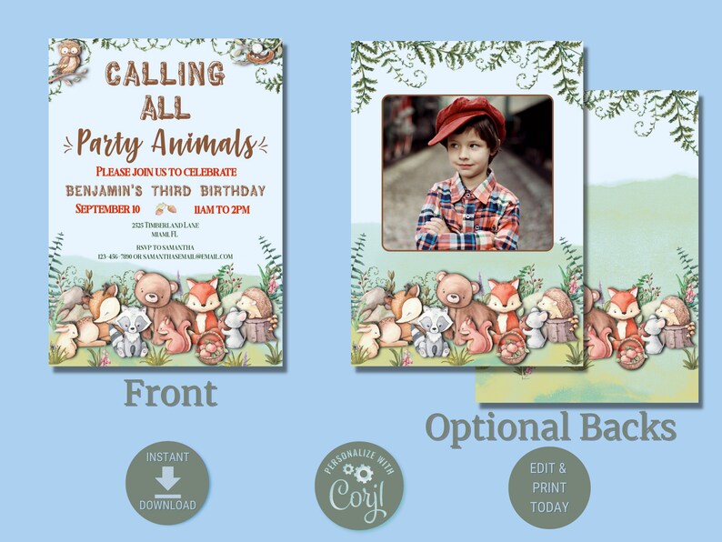 Woodland Animals Birthday Invitation, Forest Invitation Template ...