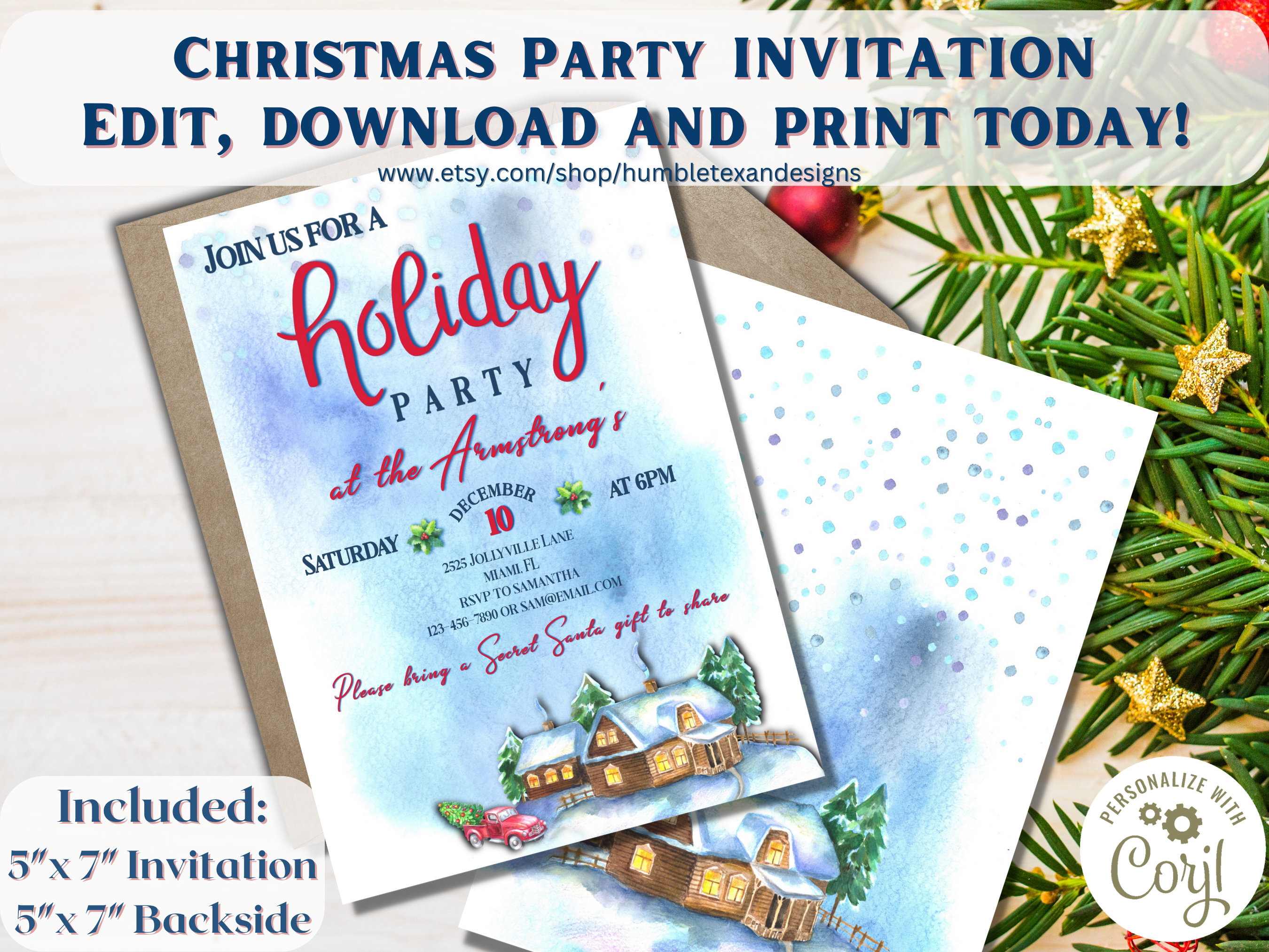 EDITABLE Holiday Party Invite Template, Christmas Party Invitation ...