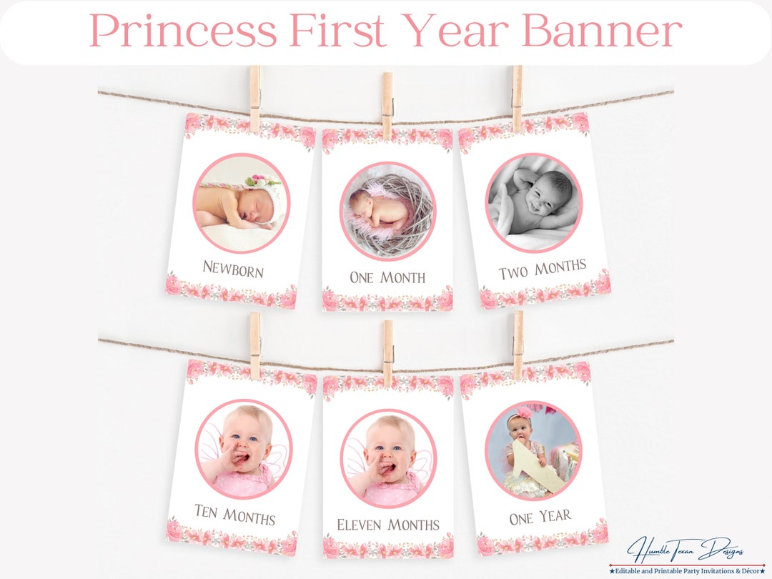 Princess 1st Birthday Banner, Cake Smash Banner, 12 Month Photo Banner ...