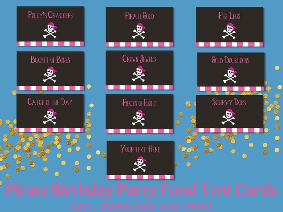 Pirate Party Food Labels Girl Party Decor Personalized - Etsy