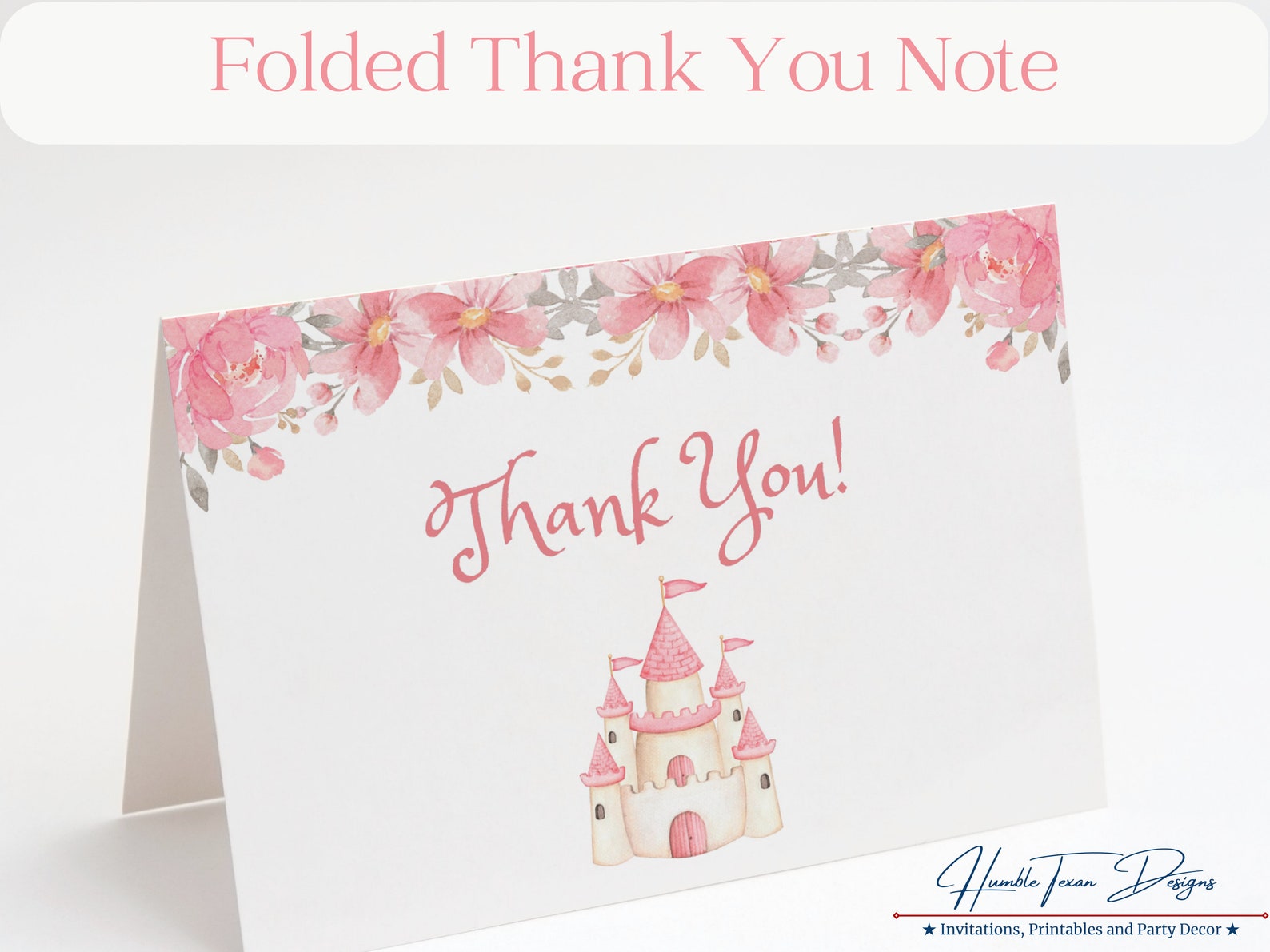 Princess Party Thank You Card, Princess Birthday Thank You, Printable ...
