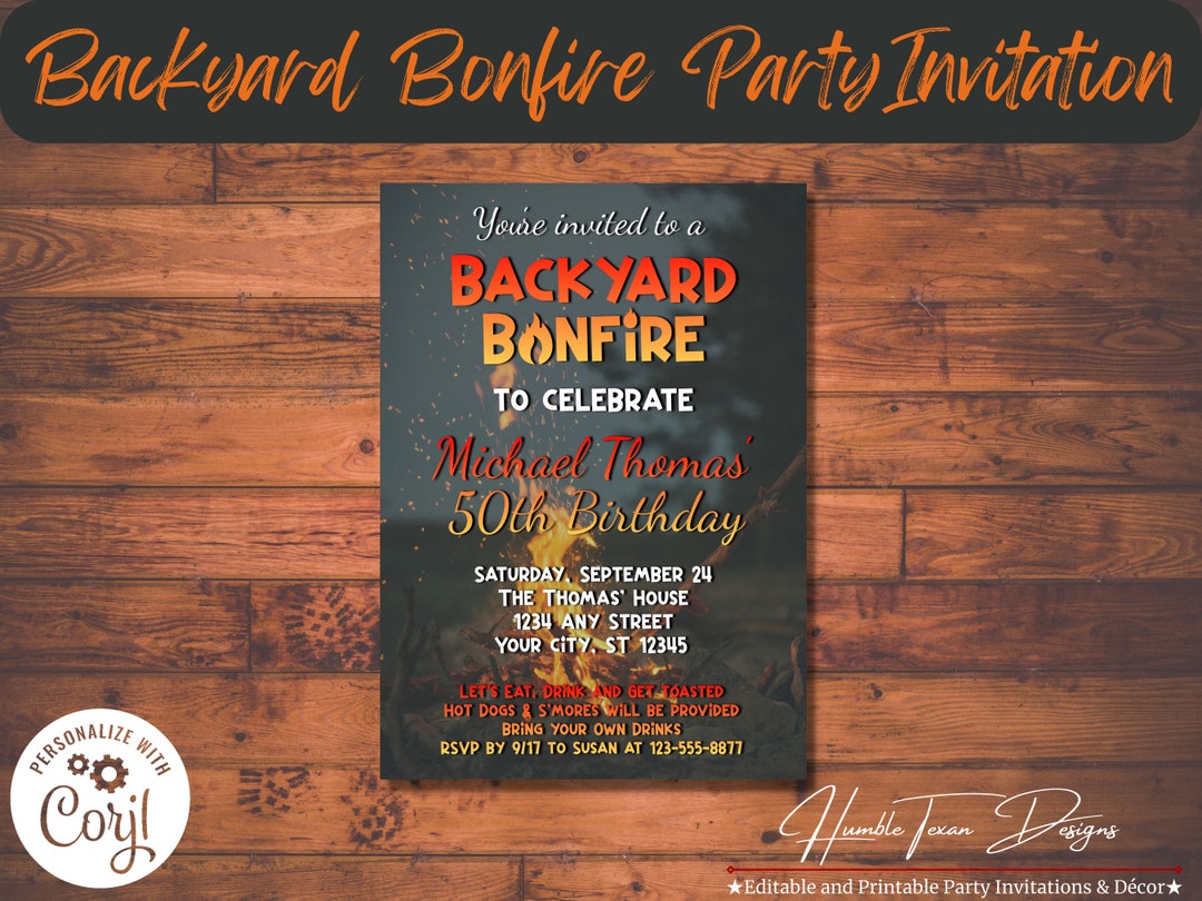 Backyard Bonfire Birthday Invitation, Personalized Birthday Invite ...