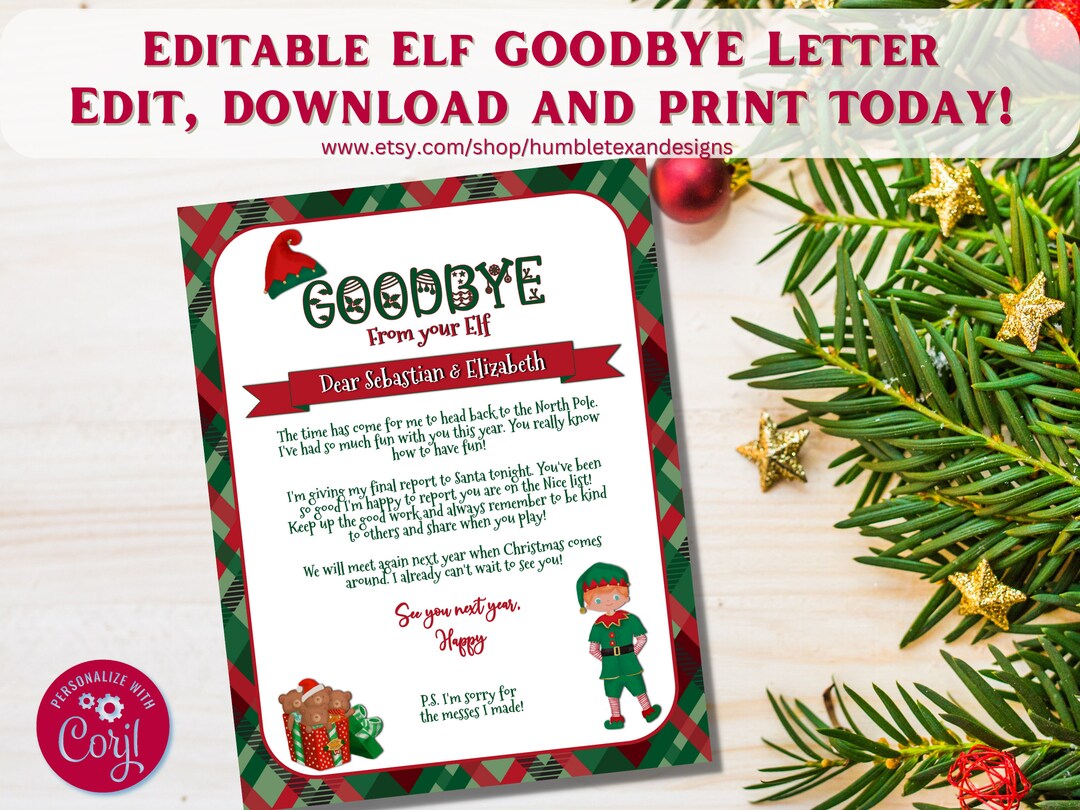 EDITABLE Elf Goodbye Letter, Elf Farewell Letter, Boy Elf, Printable ...