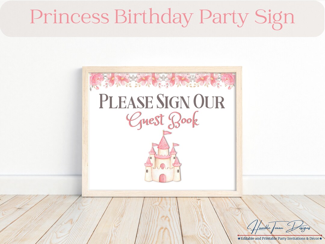 Princess Party Signs, Sign Guest Book Sign, Princess 1st Birthday ...