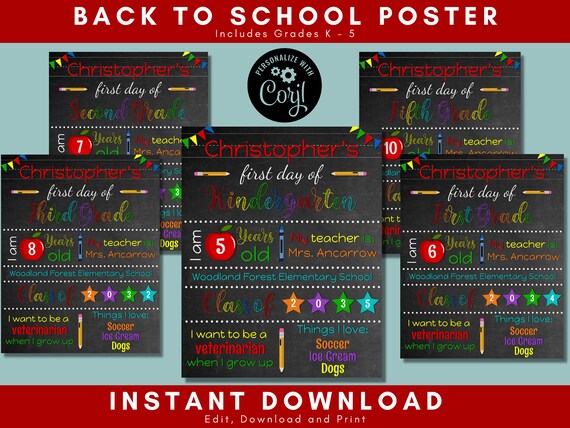 PRINTABLE Back to School Sign Editable Chalkboard Poster - Etsy