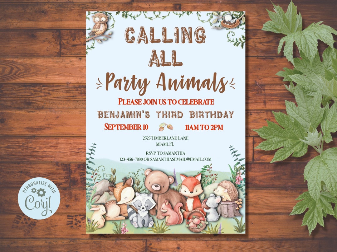 Woodland Animals Birthday Invitation, Forest Invitation Template ...