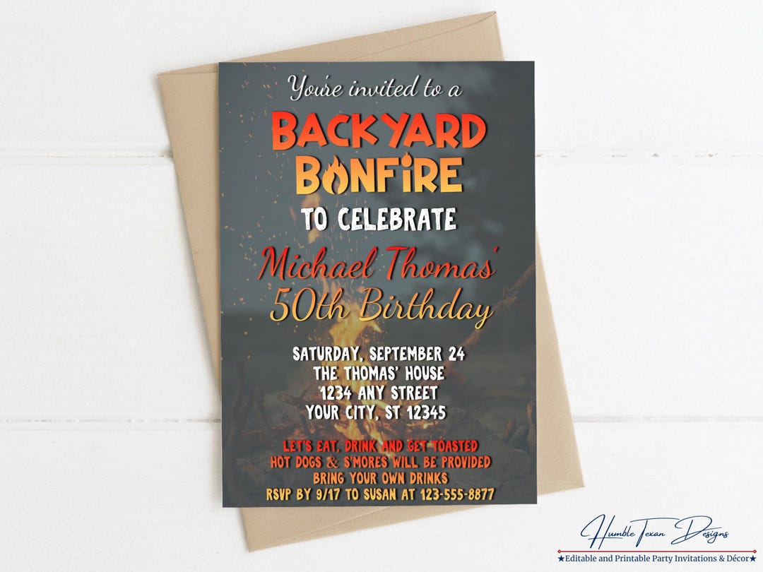 Backyard Bonfire Birthday Invitation, Personalized Birthday Invite ...