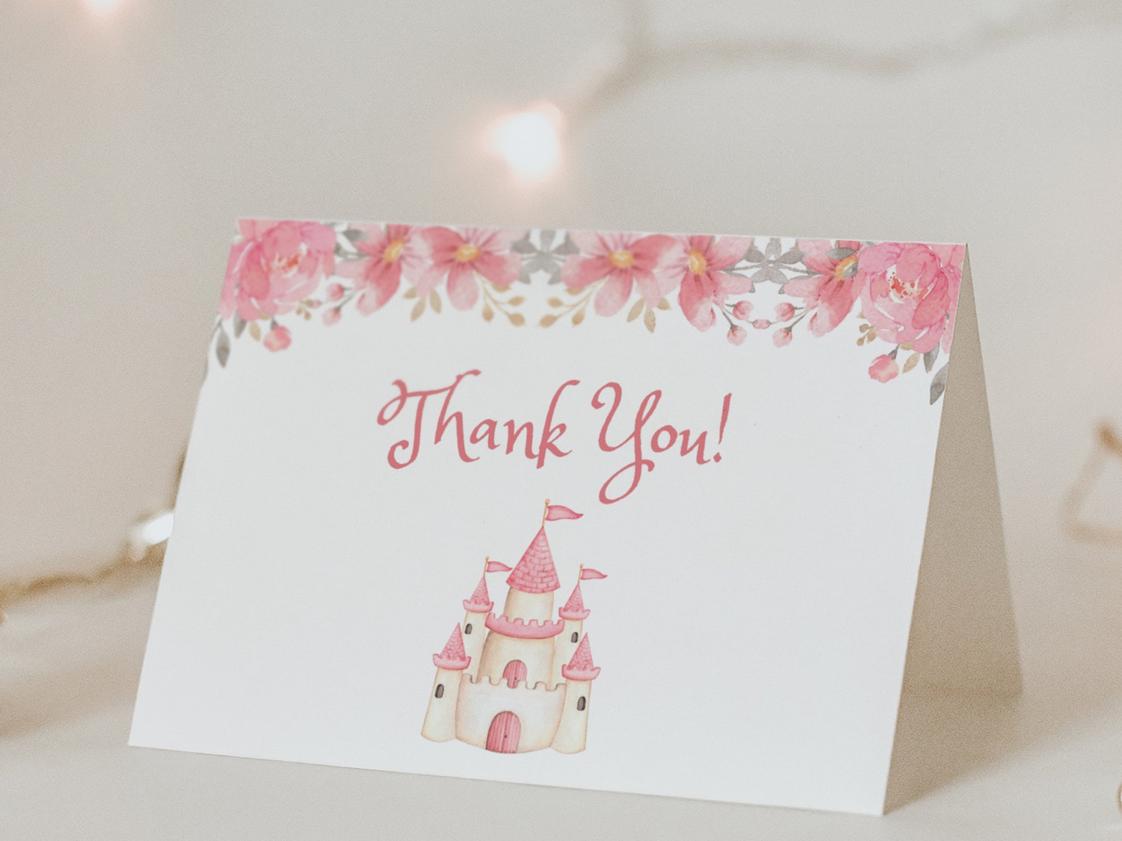 Princess Party Thank You Card, Princess Birthday Thank You, Printable ...