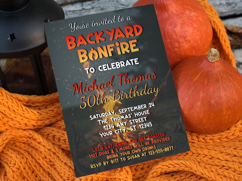 Backyard Bonfire Birthday Invitation, Personalized Birthday Invite ...