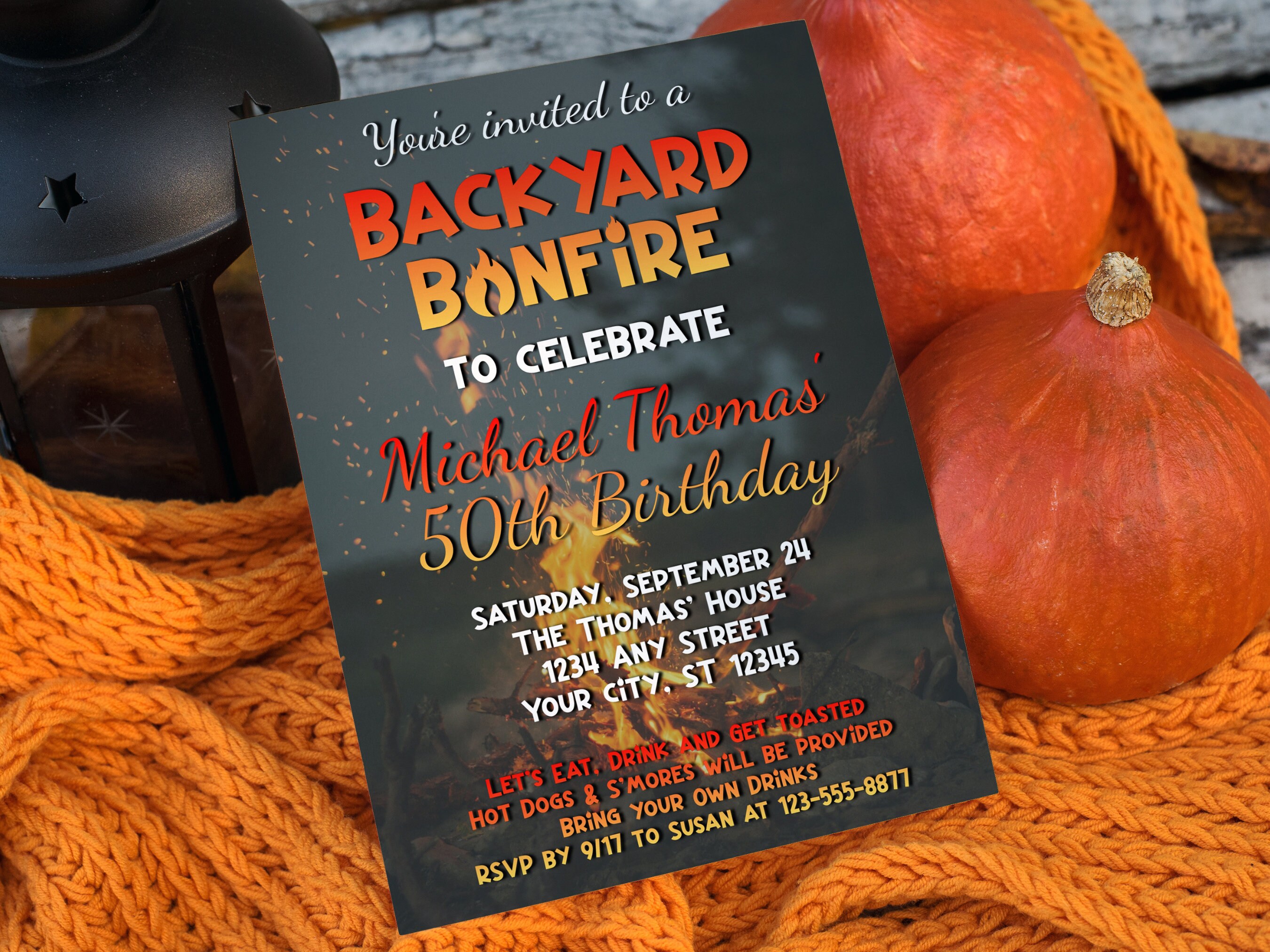 Backyard Bonfire Birthday Invitation, Personalized Birthday Invite ...