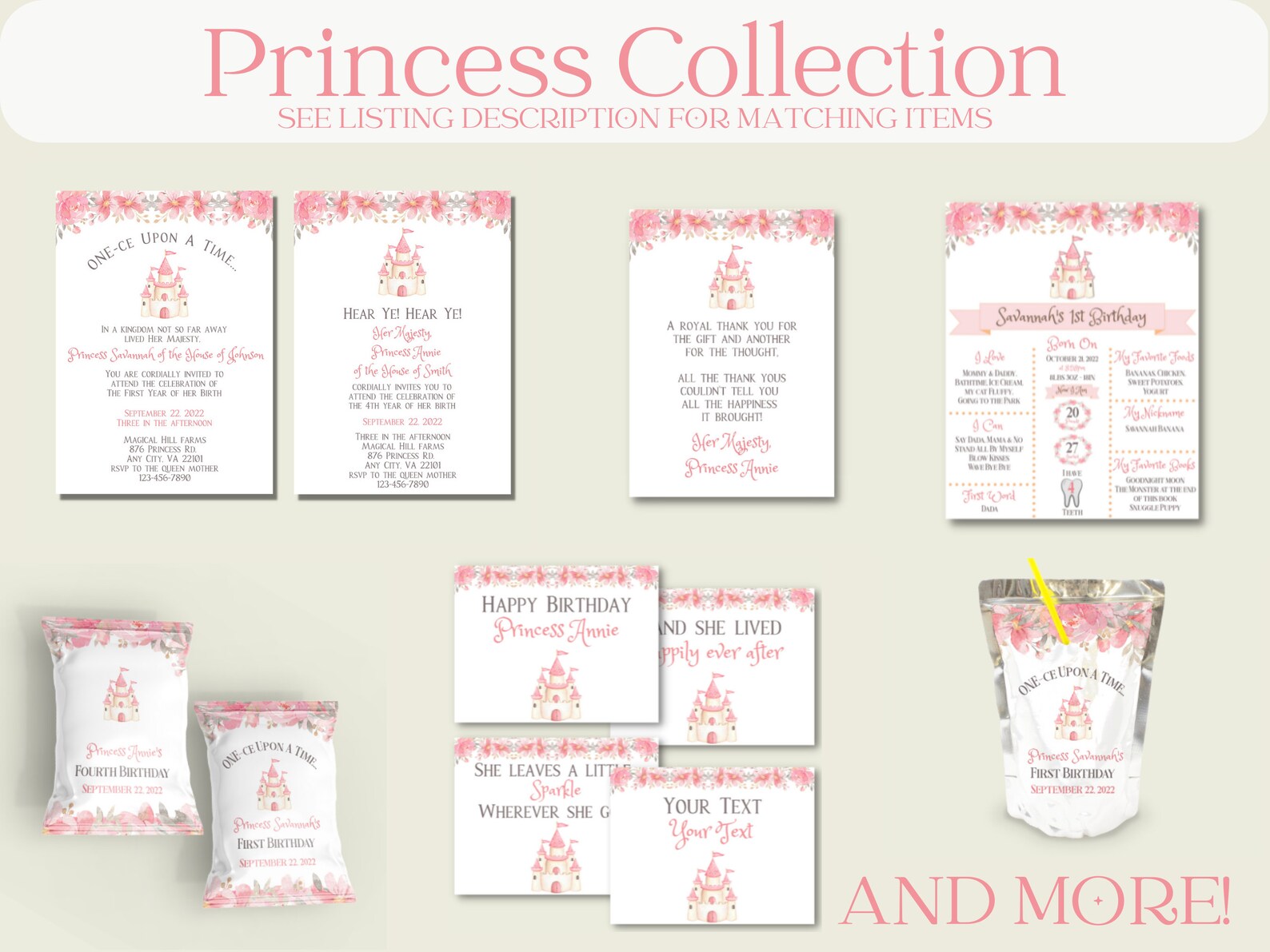 Princess Party Thank You Card, Princess Birthday Thank You, Printable ...