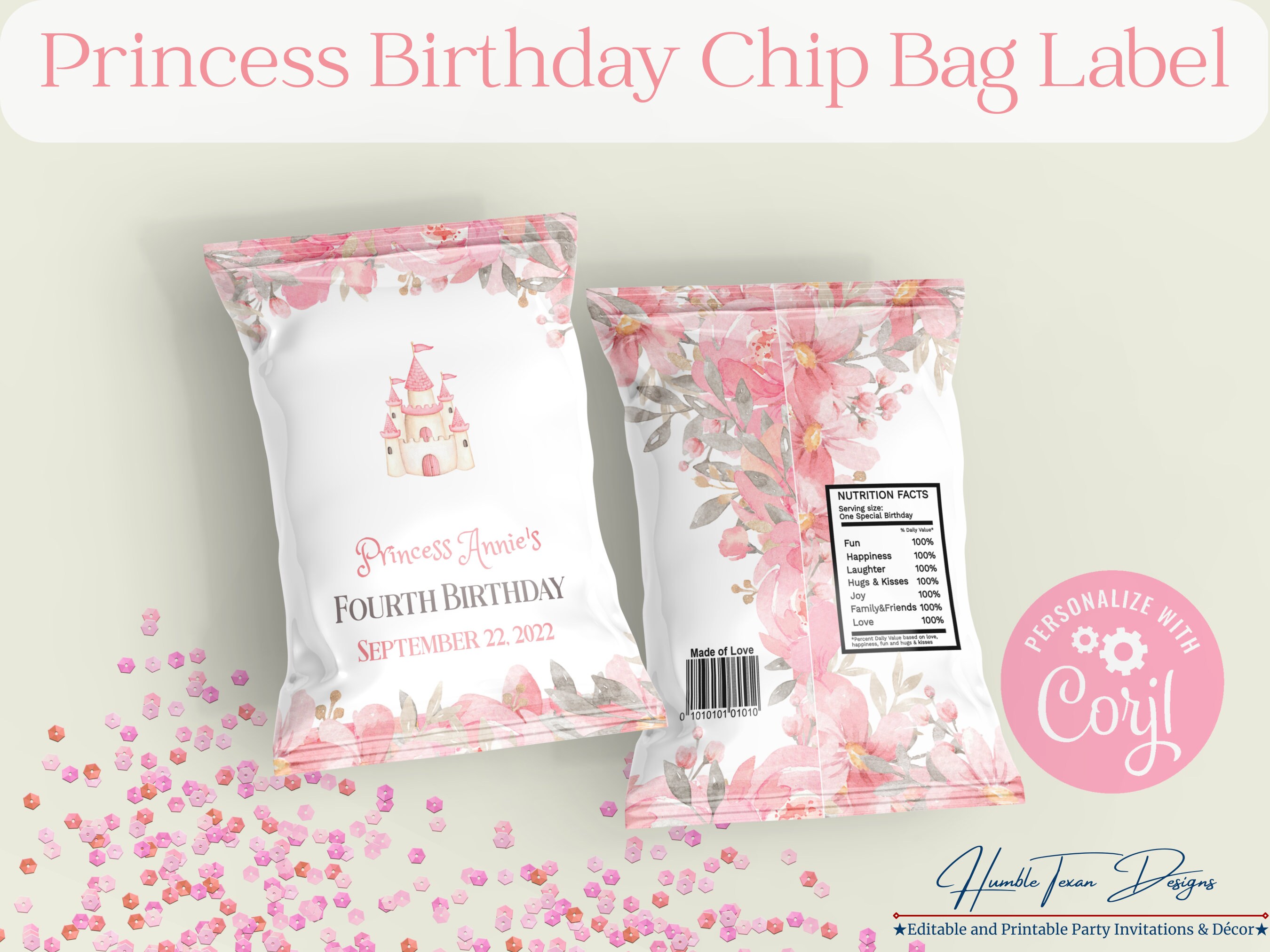 Princess Party Chip Bag, Princess Birthday Printables, Princess Party ...