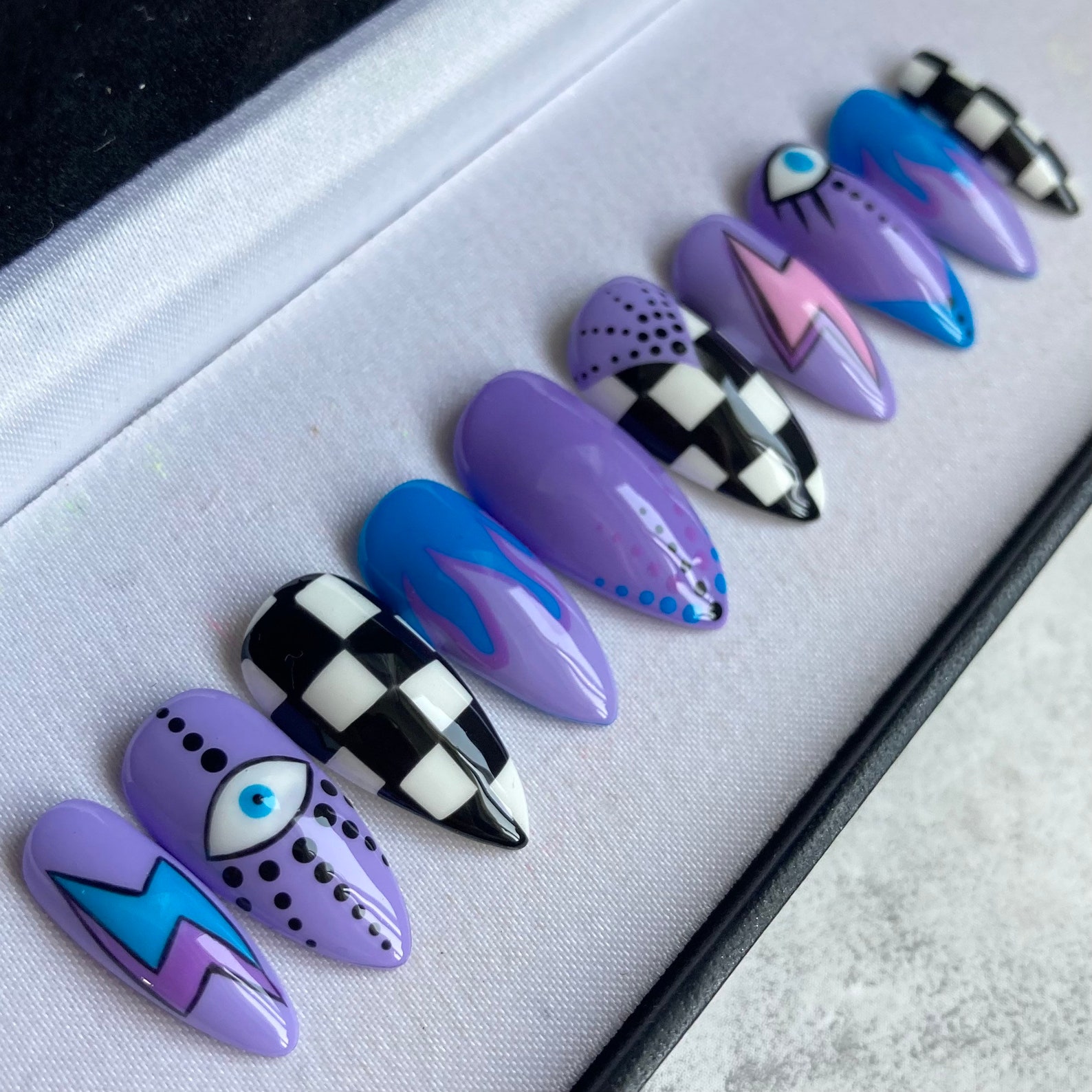 Purple Checkered Press-on Nails - Etsy UK