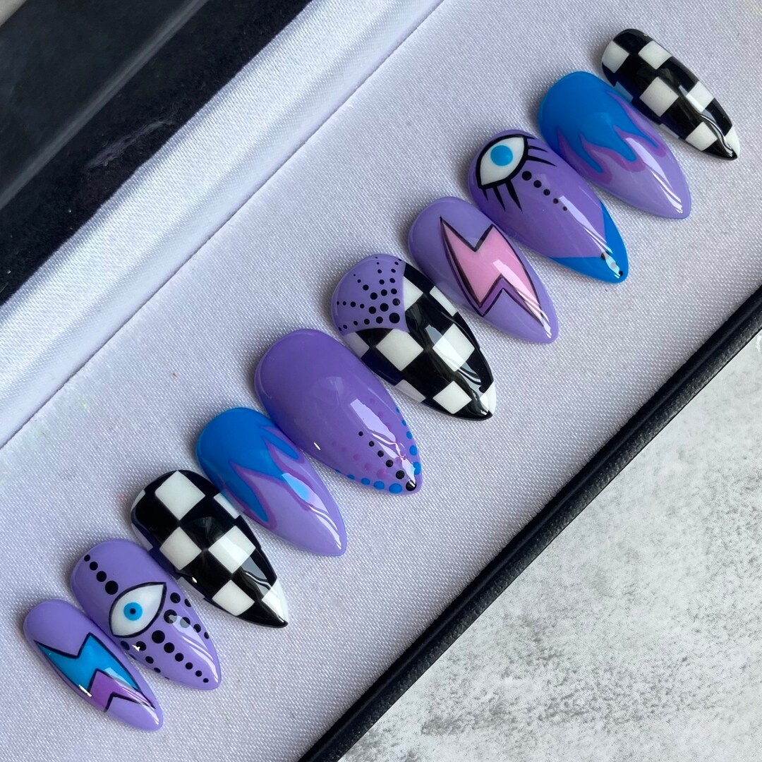 Purple Checkered - Press-on Nails - Etsy UK