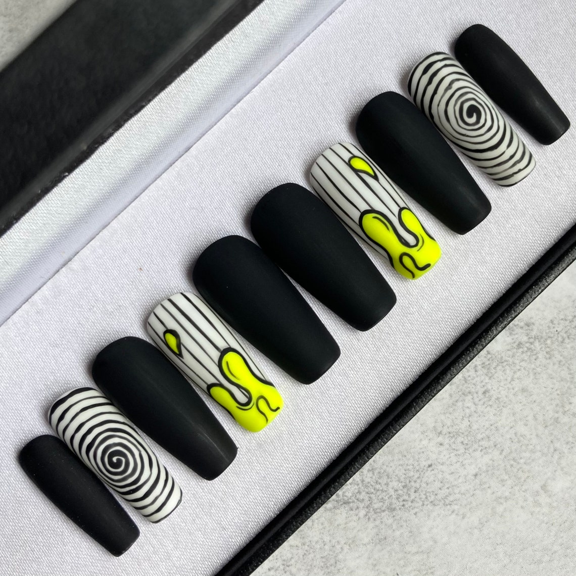 Matte Slime Spirals and Stripes Press-on Nails - Etsy