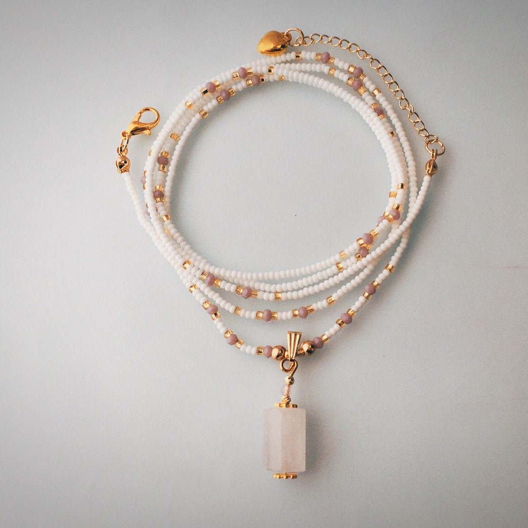 Rose Quartz Waist Beads | White Seed Beads Belly Chain - Etsy