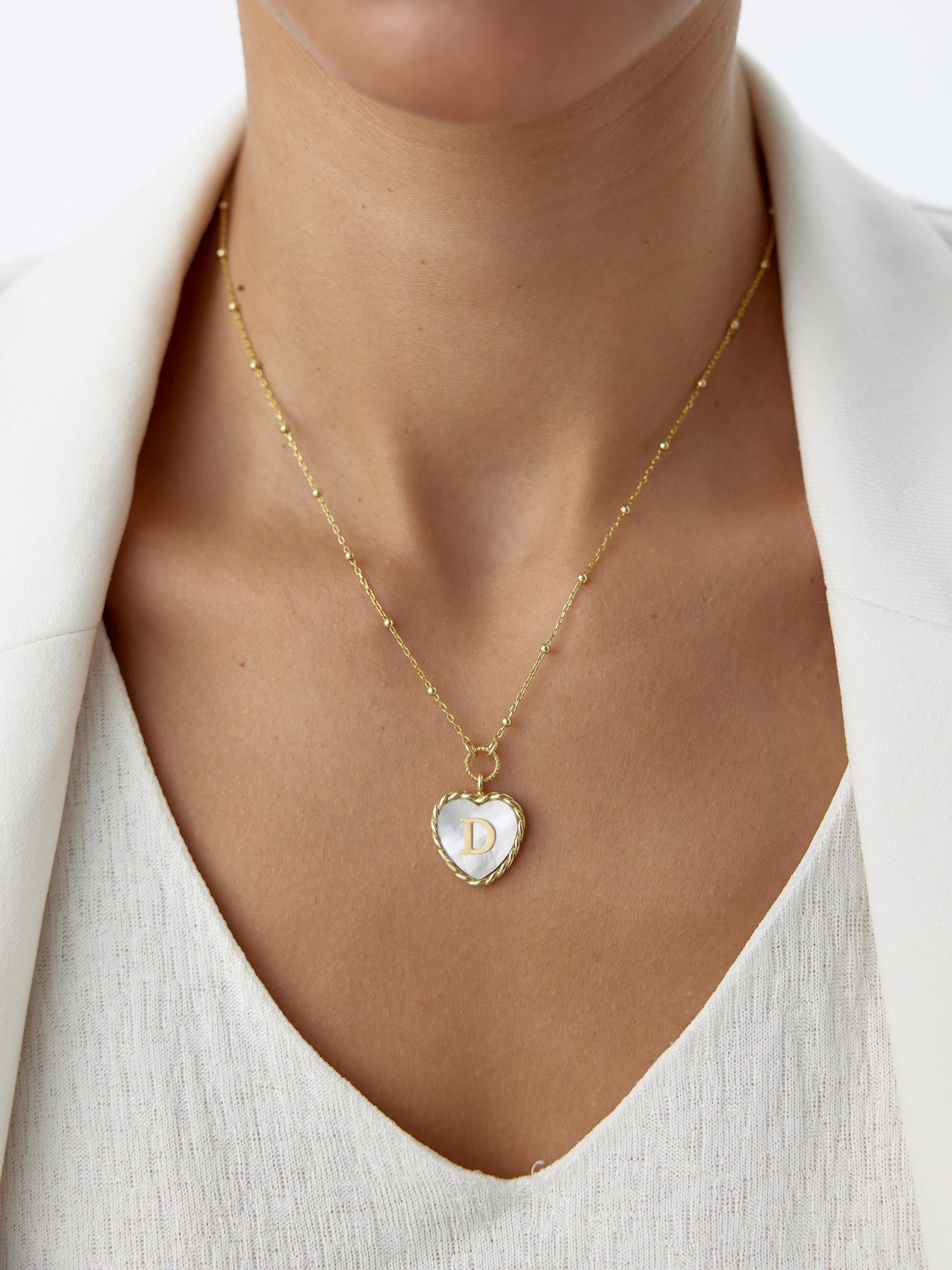 Mother of Pearl Heart Necklace, Sterling Silver Initial Pendant, Gift ...