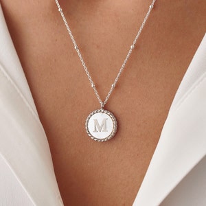 Circle Initial Necklace by Dabasminimalist • Letter Necklace With White ...