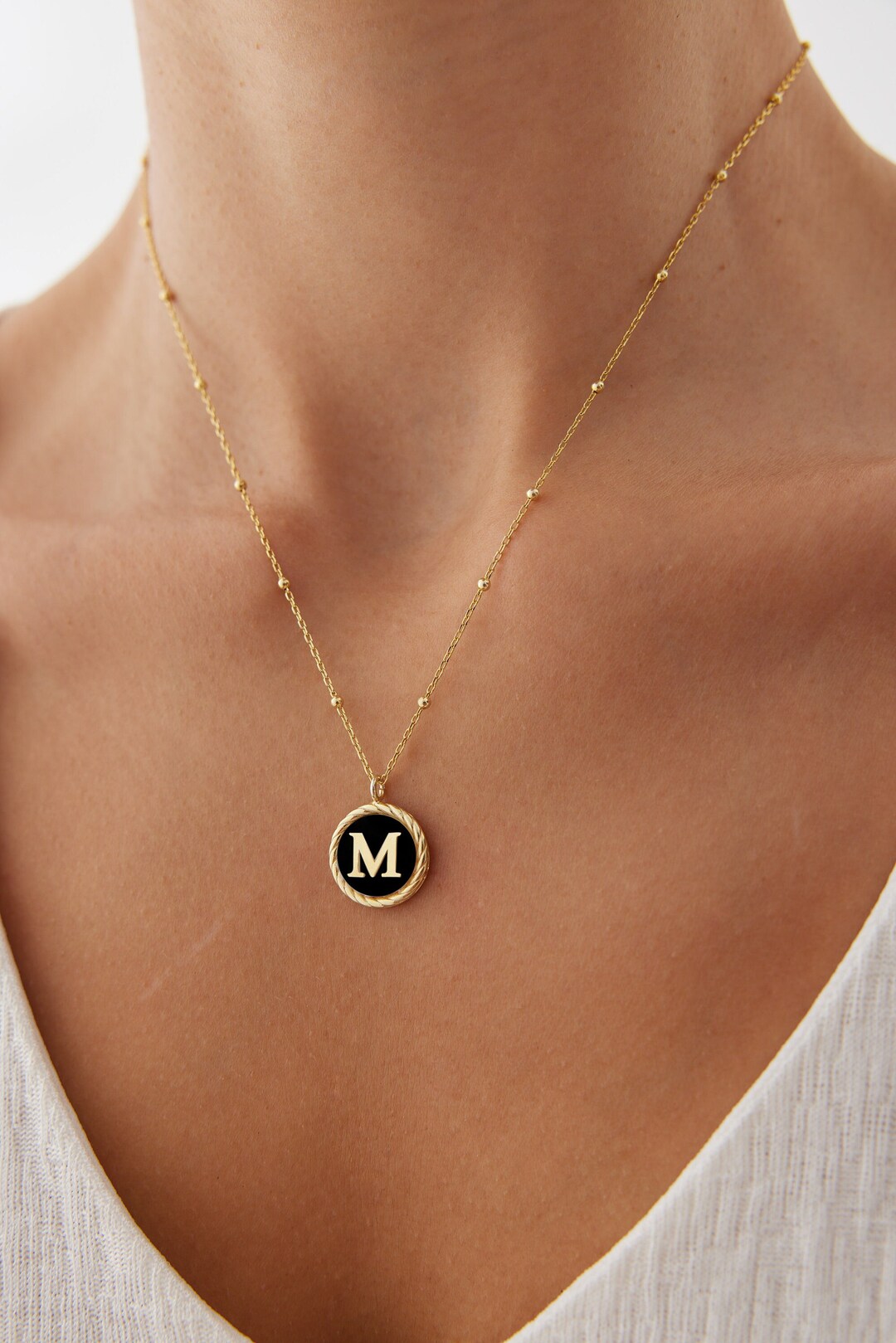 Circle Initial Necklace by Dabasminimalist Letter Necklace With White ...