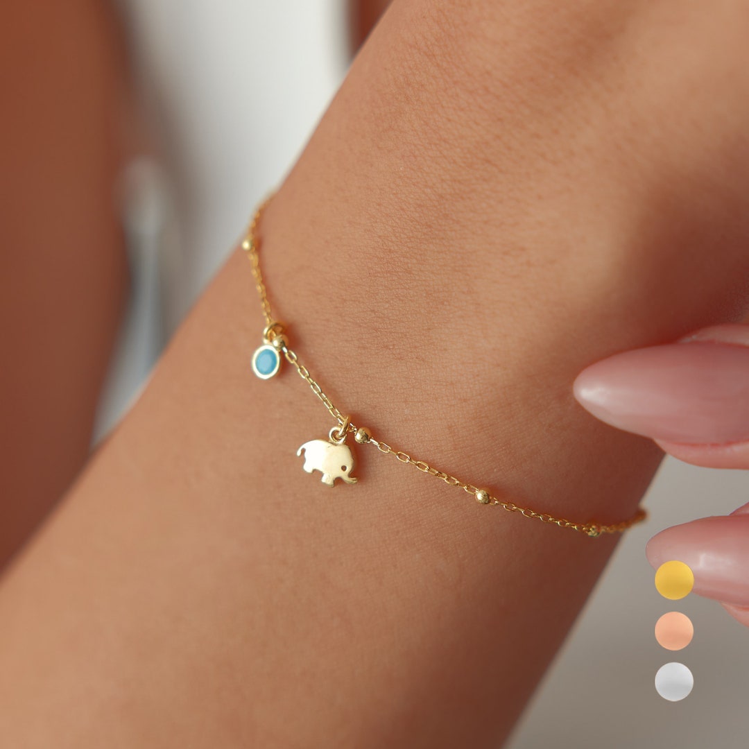 Dainty 18k Gold Elephant Bracelet Elephant Charm Bracelet Tiny Elephant ...