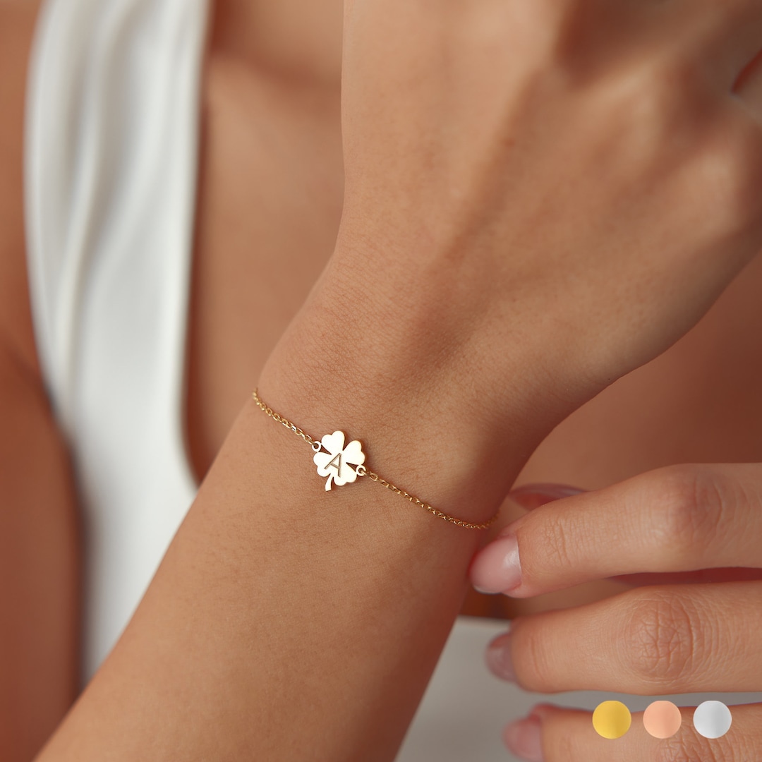Tiny Personalized Clover Bracelet, 4 Leaf Clover Bracelet, Silver Four Leaf Clover Bracelet ...