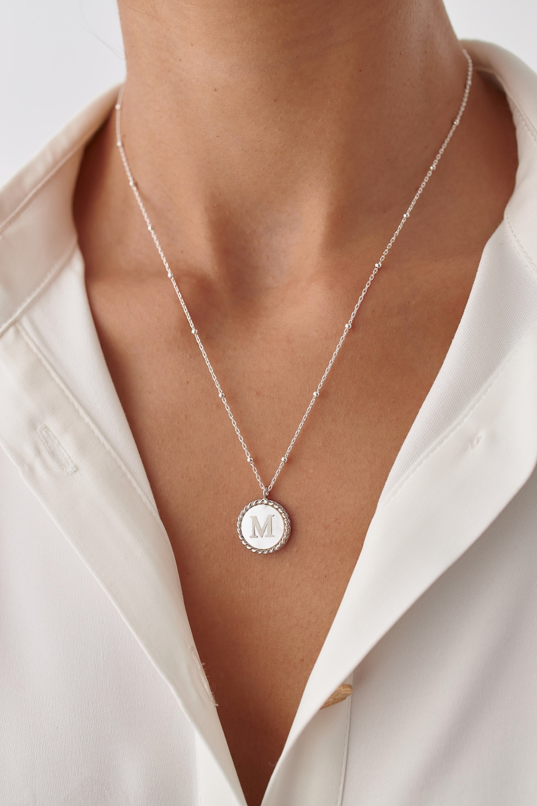 Circle Initial Necklace by Dabasminimalist • Letter Necklace With White Enamel & Gold Pendant ...