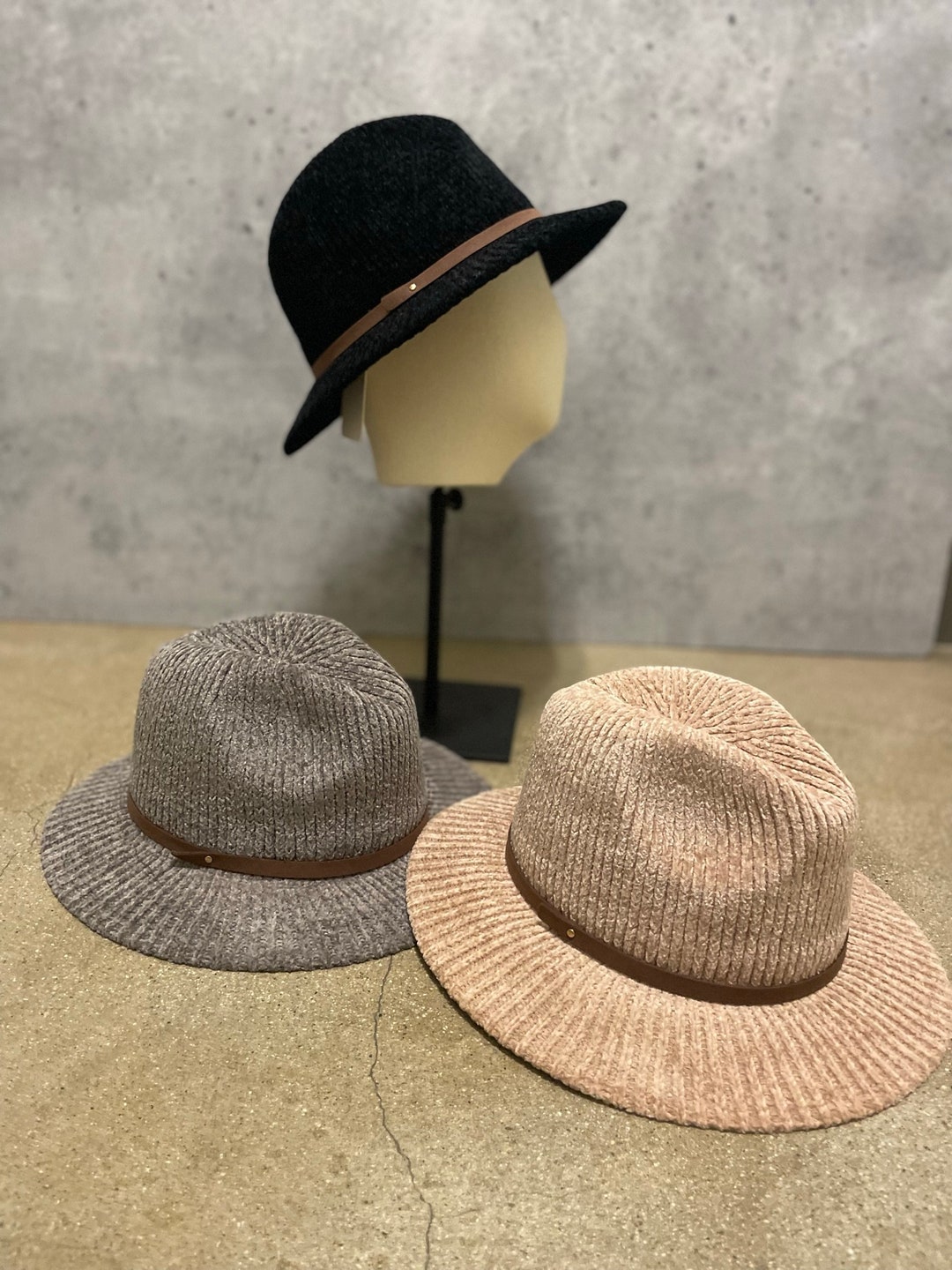 Ribbed Knit Fedora Hat With a Simple Suede Belt - Etsy