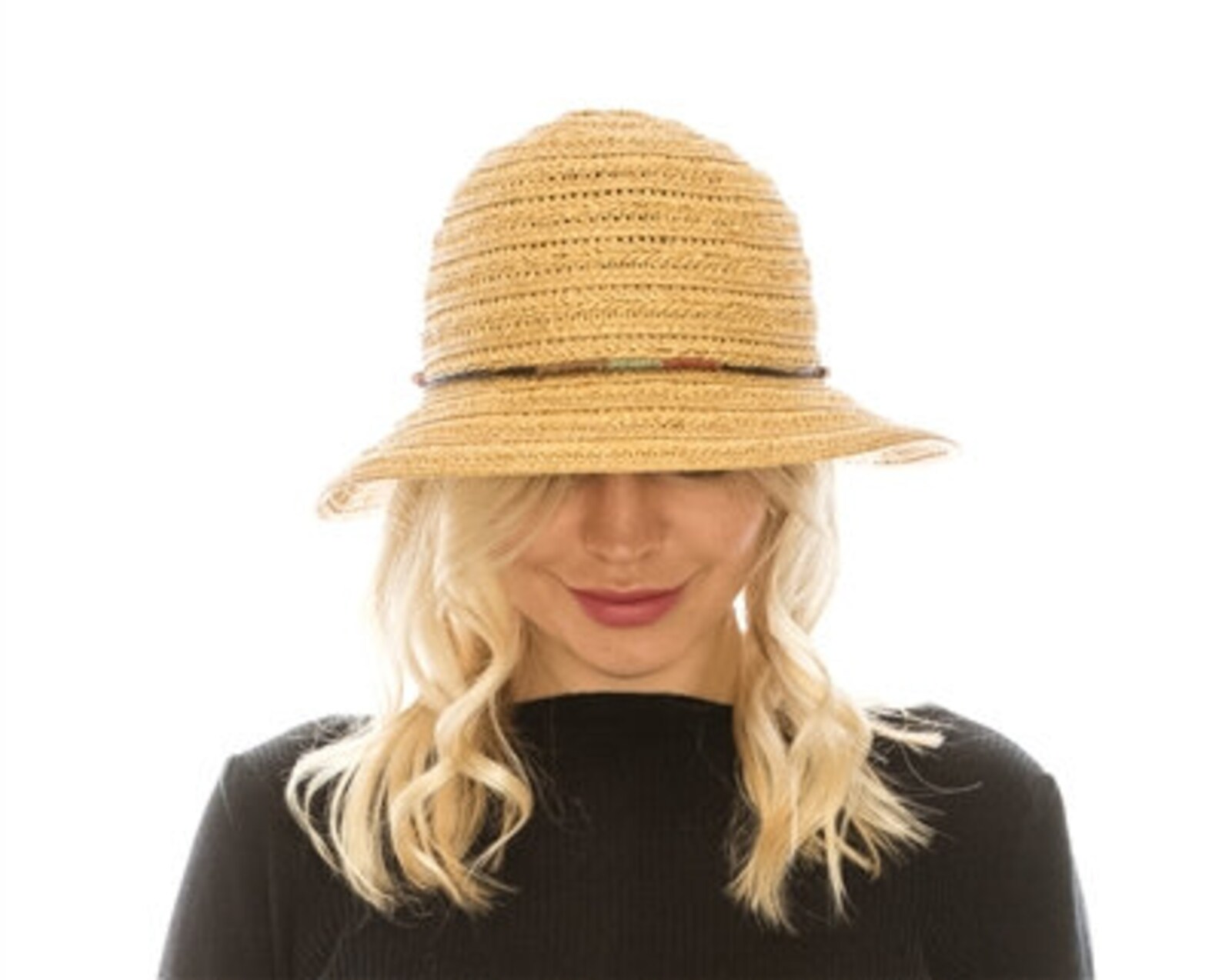 Straw bucket hat with colorful straw tie Fashion hat | Etsy