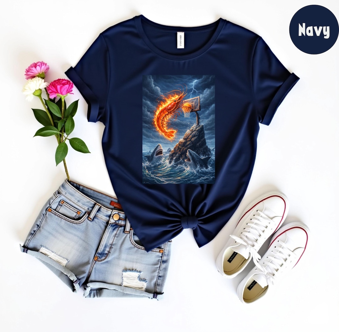 Shrimp Dunking on Shark Funny Fishing Meme Basketball T-shirt Sports ...
