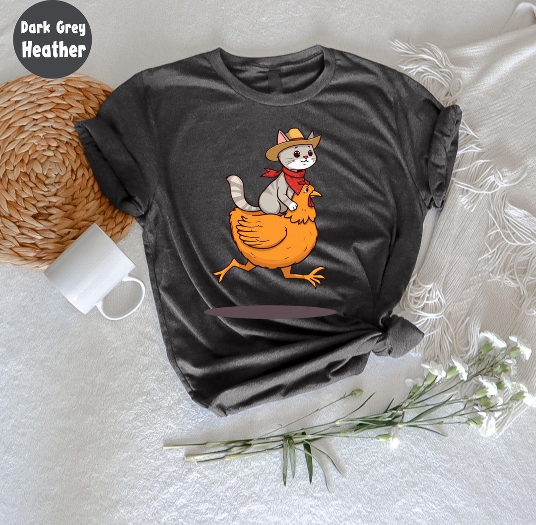Funny Cat Riding Chicken T-shirt, Tuxedo Cat on Chicken Tee, Animal ...