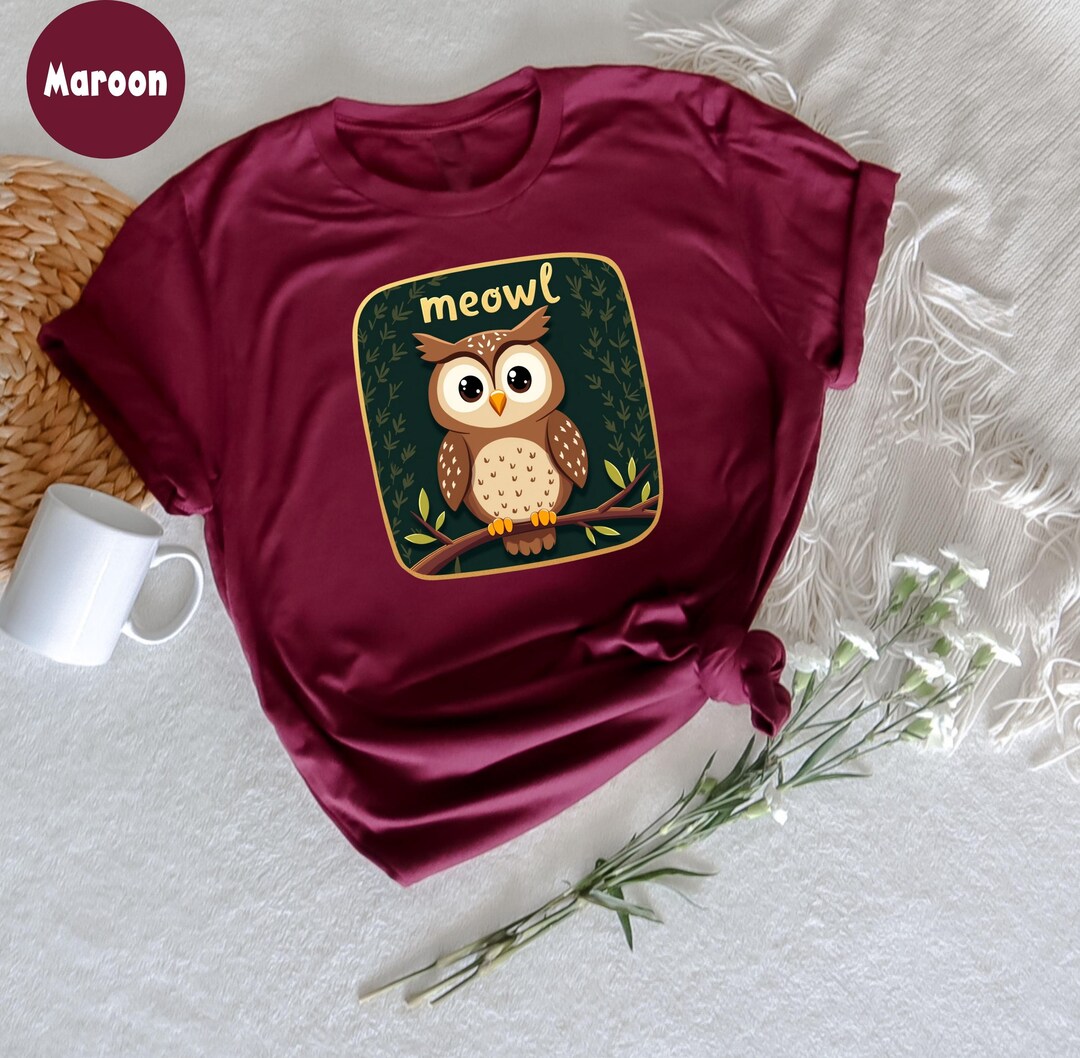 Meowl Funny Meow Cat Owl Brainrot Meme | Cute Hybrid Animal Tee for ...