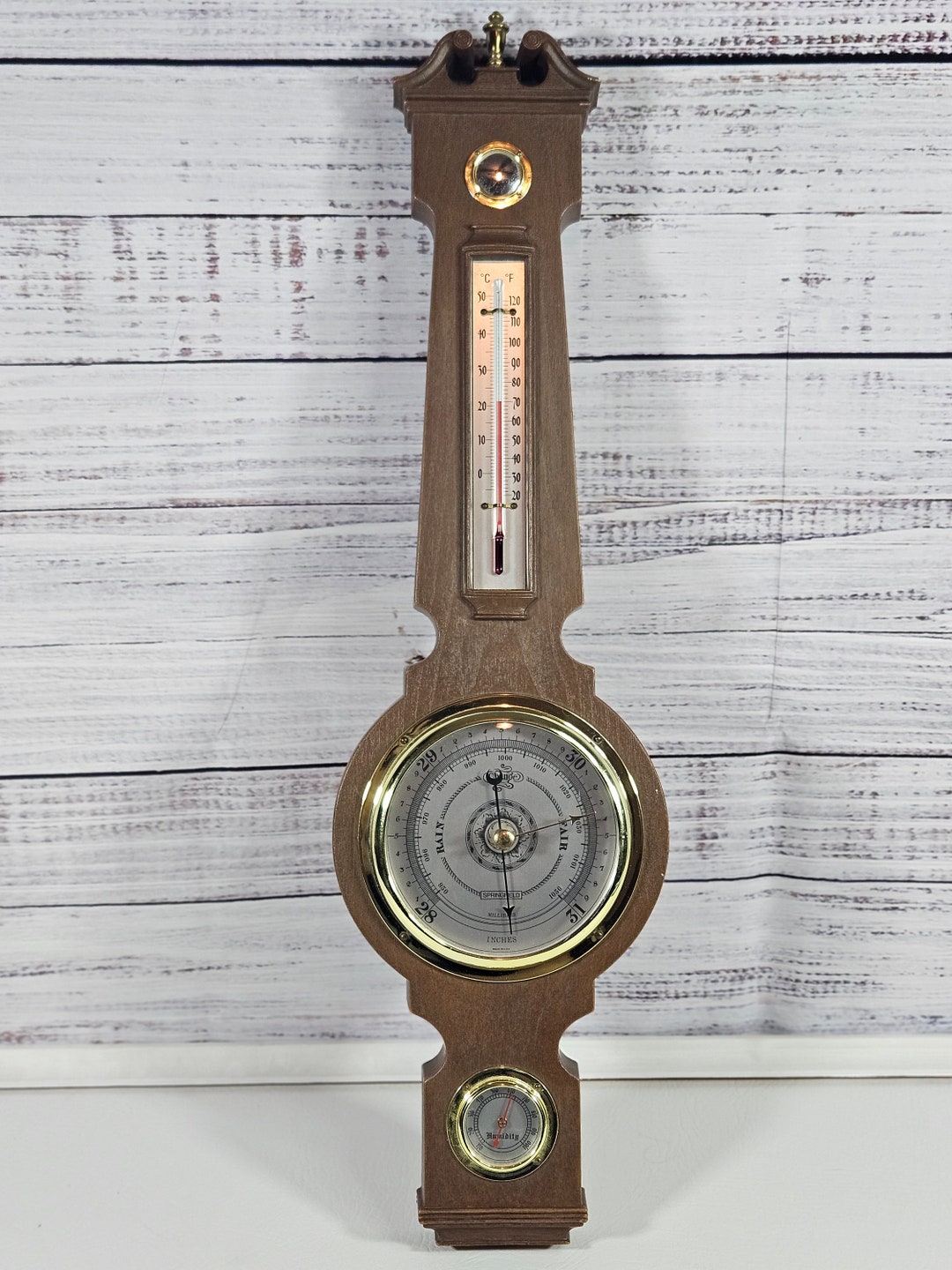 Vintage Springfield Resin Wood Look Barometer, Thermometer, Hygrometer ...