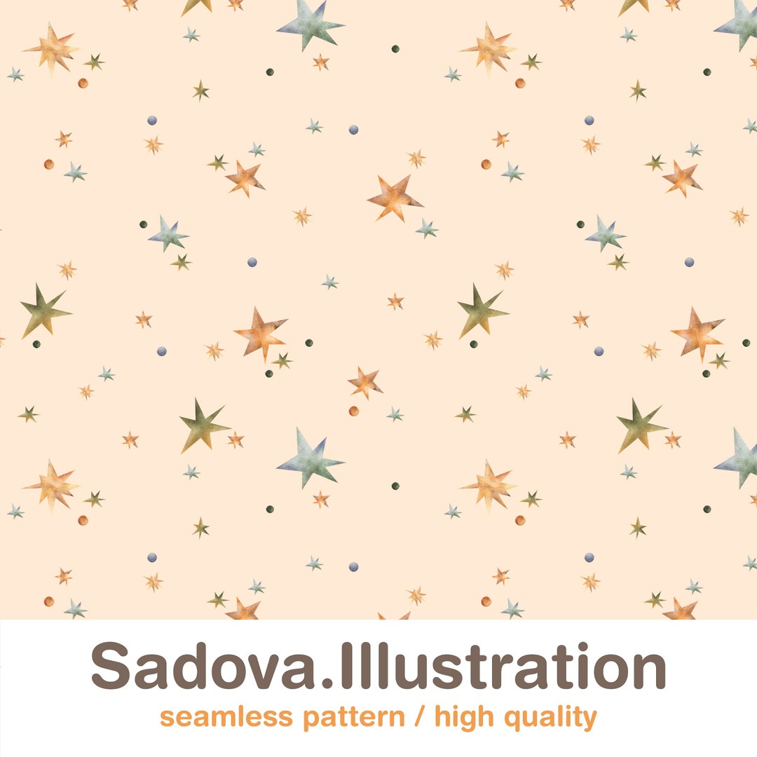 Star Print Wallpaper on Cream Background, Digital Art Prints, Digital ...