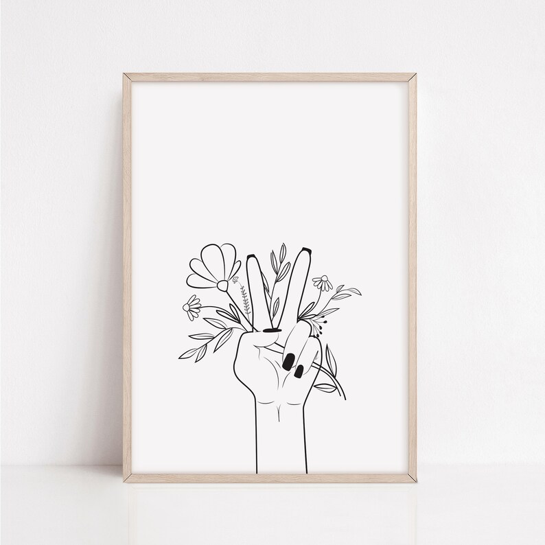 Peace Sign Printable Wall Art Flowers Peace Fingers Hand - Etsy