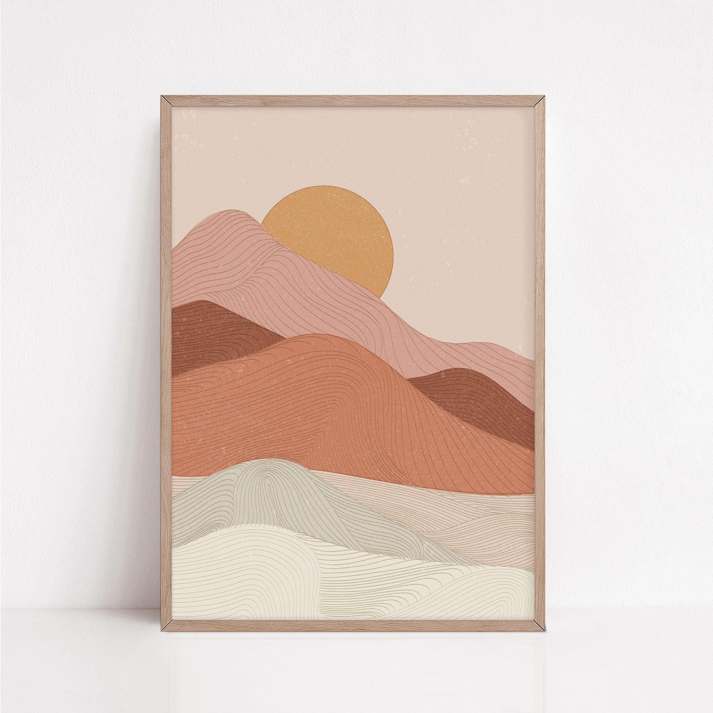 Set of Landscape Prints Boho Wall Poster Sun and Moon Art - Etsy UK