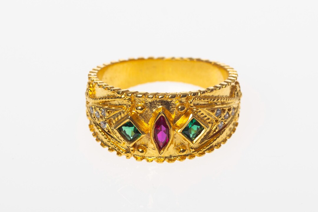 Greek Orthodox Ring Made of Silver or Gold With Red and Green Stones - Etsy