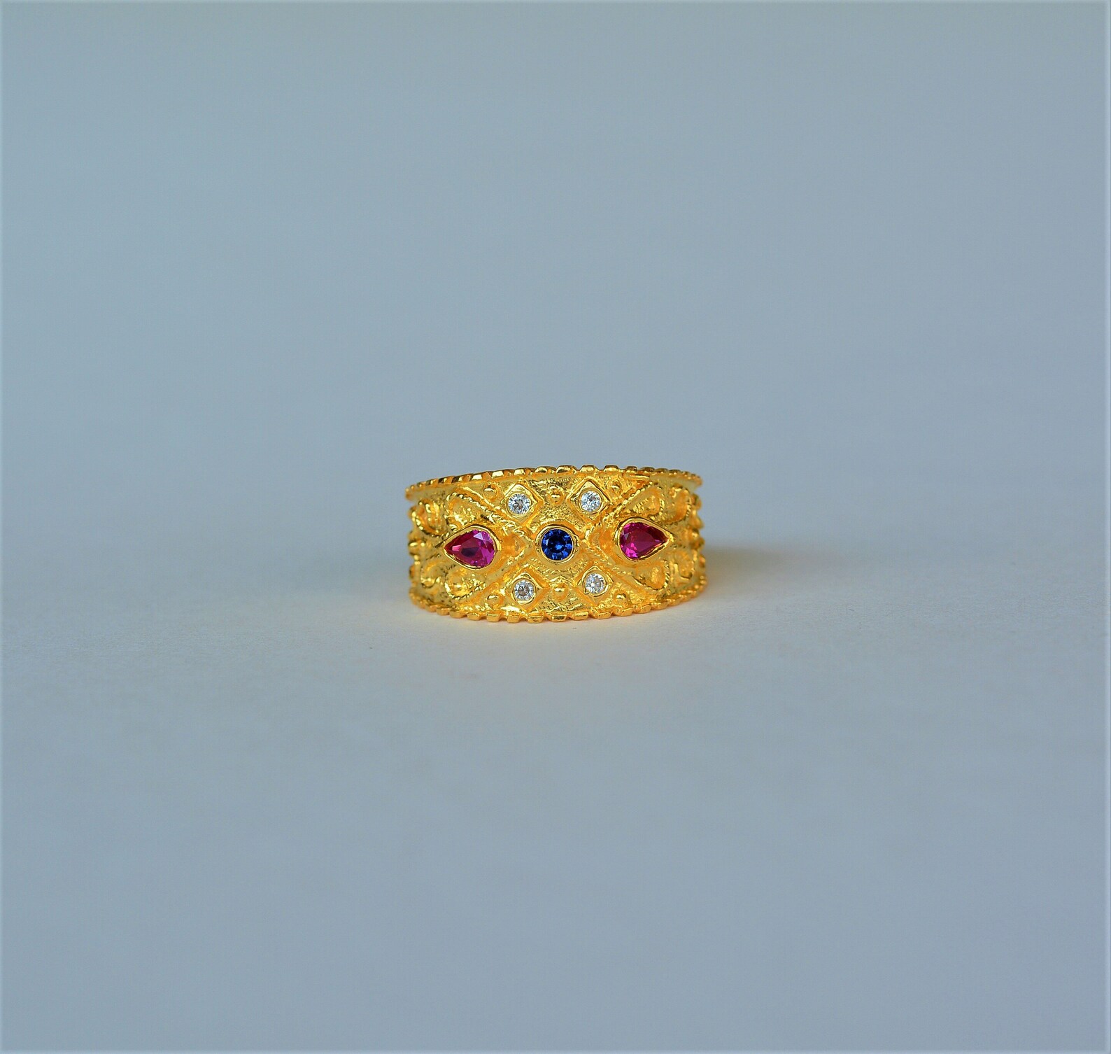 Byzantine Ring Silver or Gold K14 With Blue/red/green Stones - Etsy