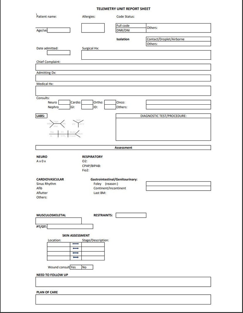 Telemetry Unit Report Sheet(4 Patients) - Etsy