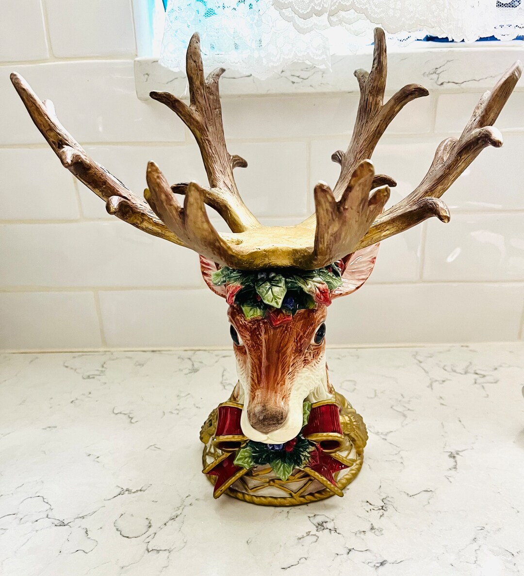 Fitz and Floyd Christmas Deer With Antlers & Bow Vintage Centerpiece - Etsy