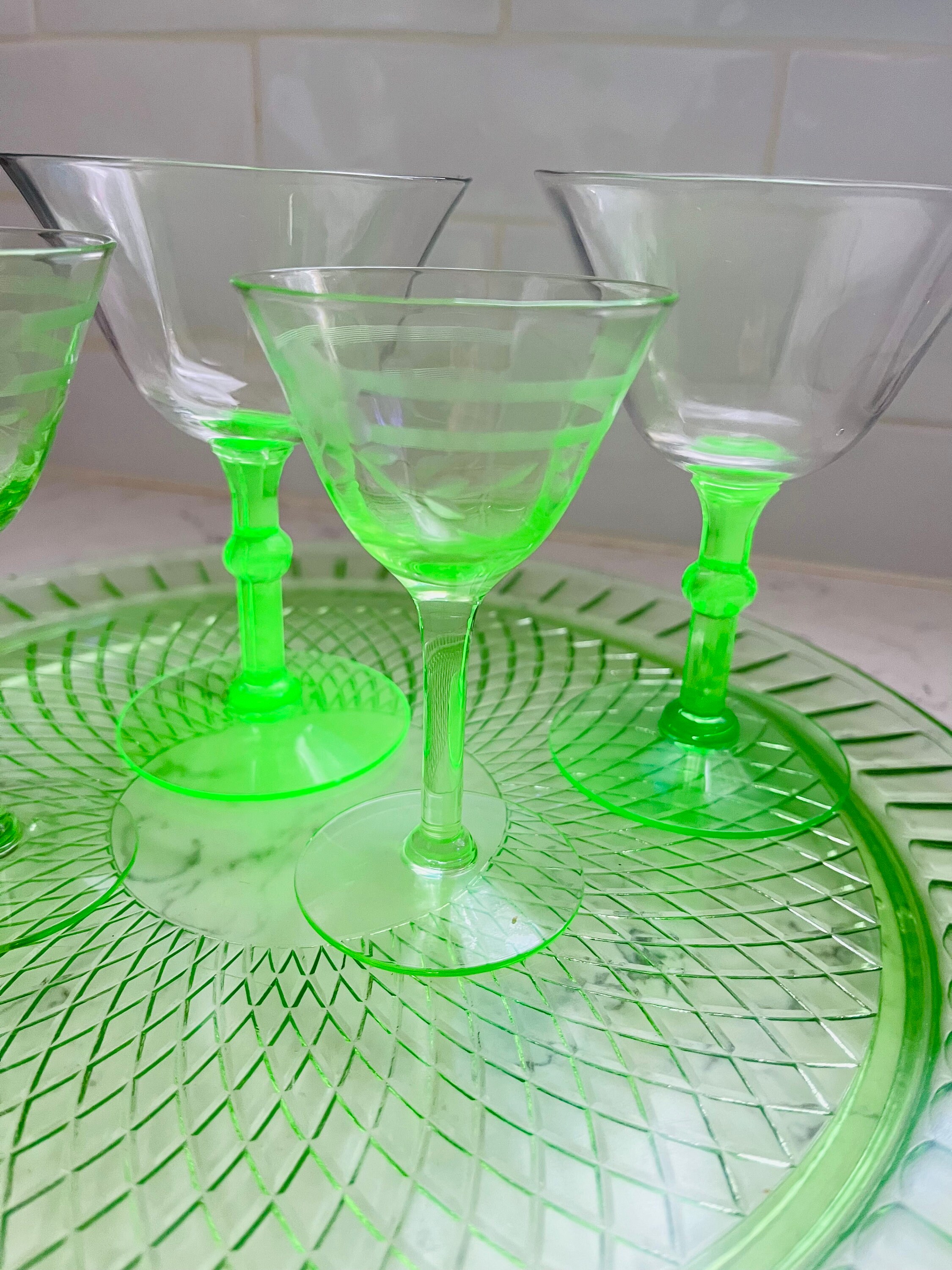 5 Piece Set of Rare Macbeth Evans 13 Diamond Lattice Vaseline Cake ...