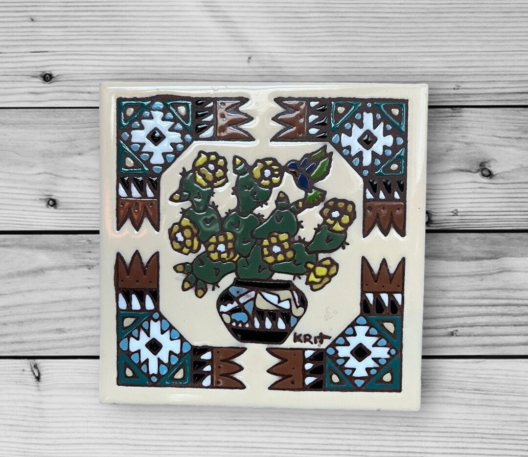 Vintage 1999 Earthtones Southwest Desert Cacti Tile USA Made Wall Art ...