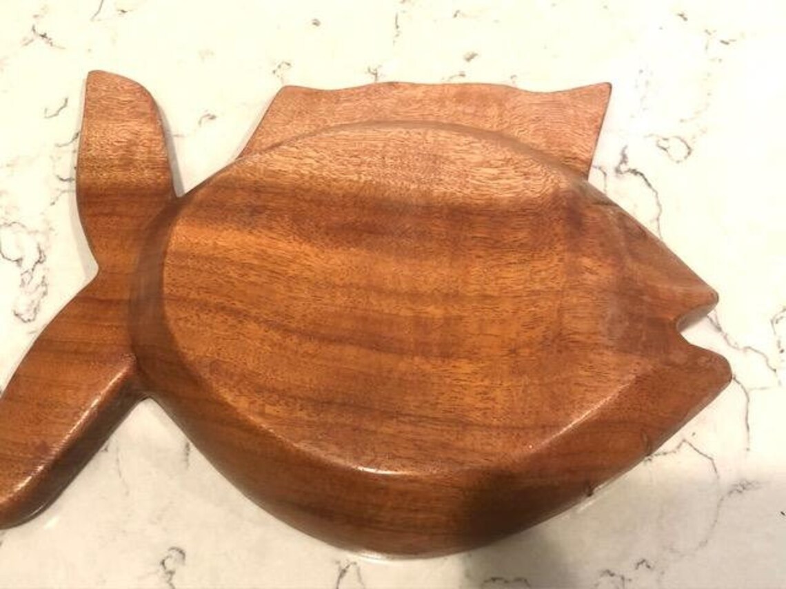 Vintage Wood Hand Carved Rustic Fish Bowl. Antique Wooden - Etsy
