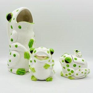 Vintage Spotted Green and White Frog Trio by Schmid Design Folio - Etsy
