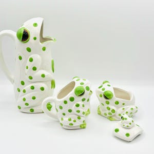 Vintage Spotted Green and White Frog Trio by Schmid Design Folio - Etsy