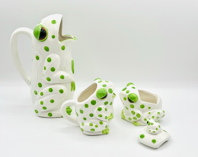 Vintage Spotted Green and White Frog Trio by Schmid Design Folio - Etsy