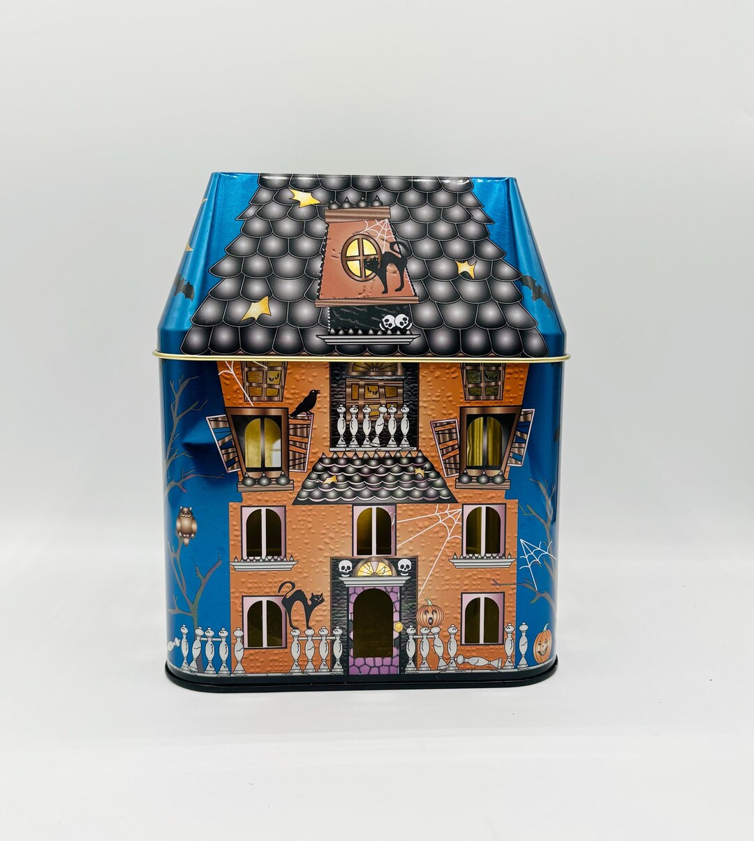 Partylite Tin Halloween Cutout Detailed Ghost Haunted House Tealight ...