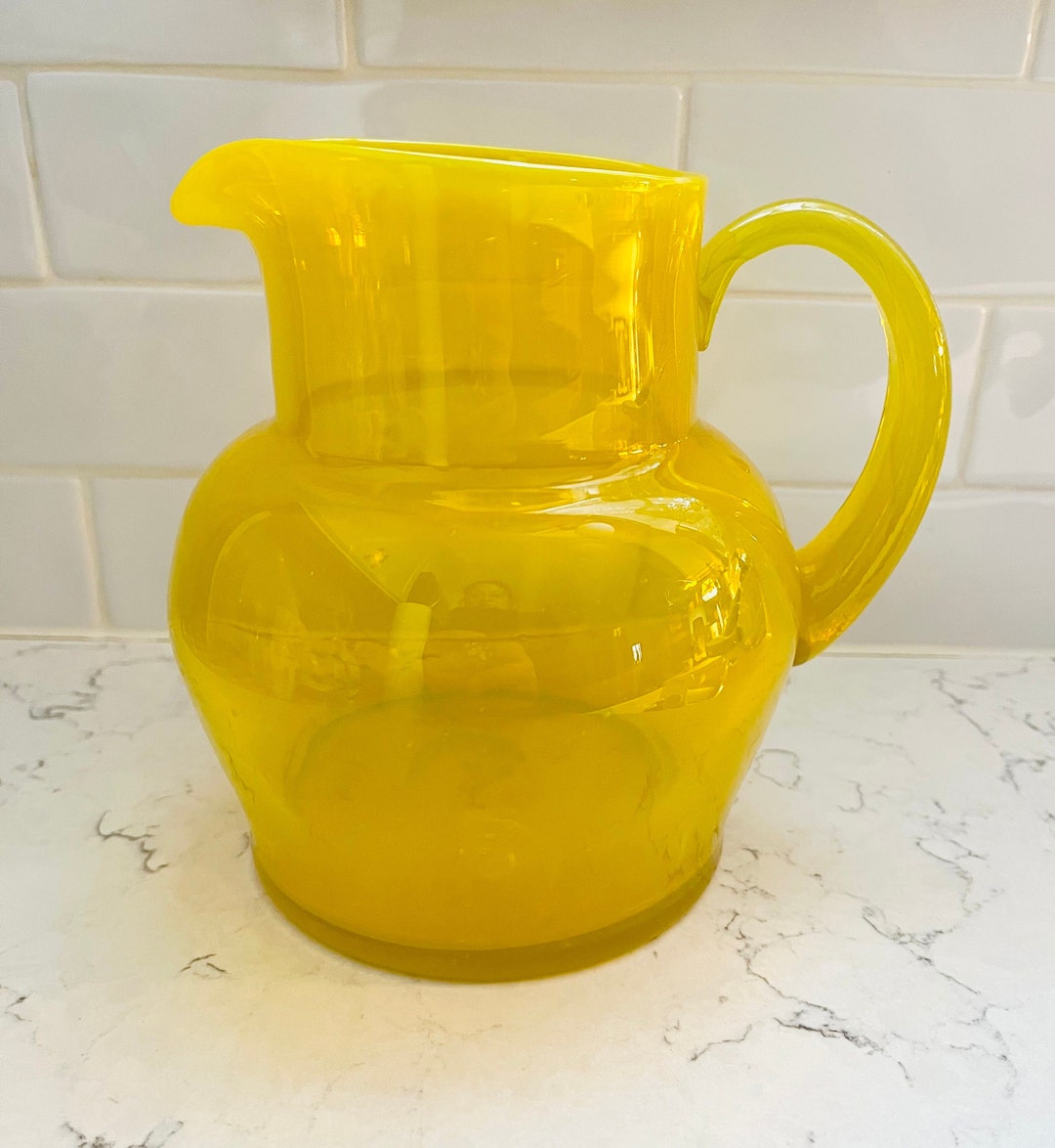 Vintage Canary/mustard Yellow Hand Blown Signed Pitcher - Etsy