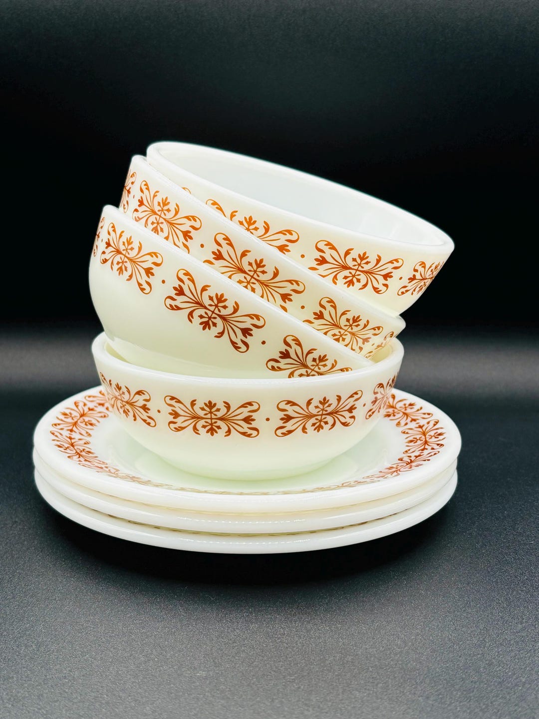 8 Piece of Vintage Pyrex Copper Filigree Cereal / Soup Bowls and Salad ...